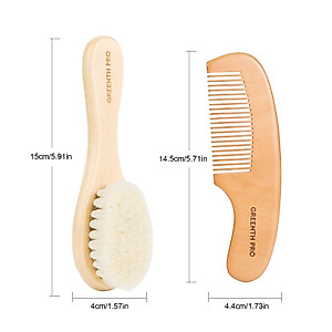GREENTH PRO Baby Hair Bush and Comb Set -Nature Lotus Wood with Soft Goat Bristle and Pear Wood Comb for Newborns & Toddlers, Ideal for Cradle Cap