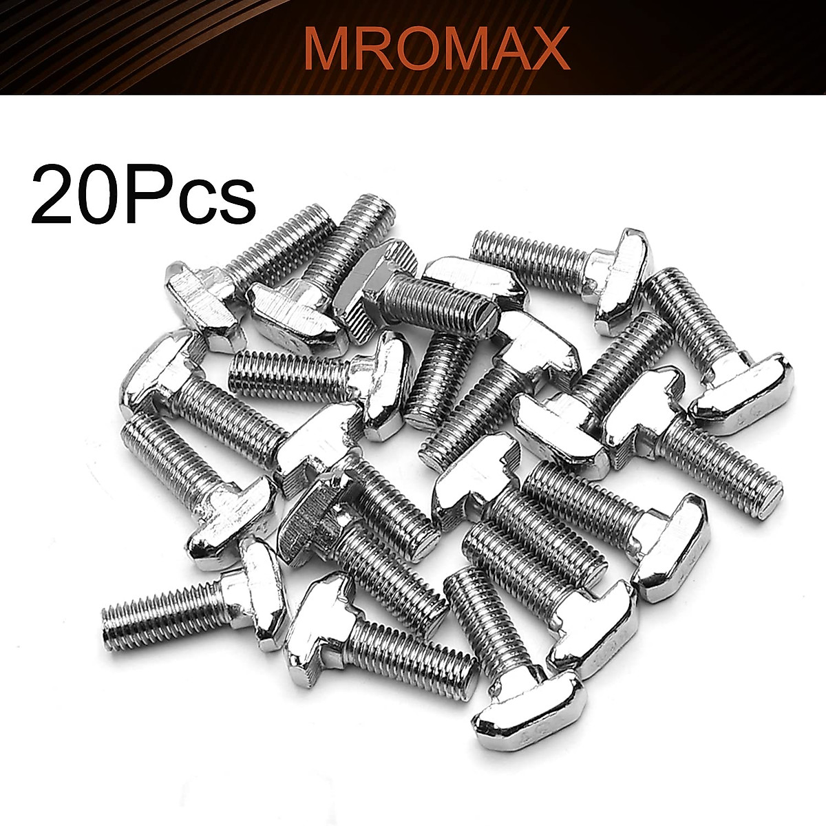 MroMax M8-1.25x25mm T Slot Bolts Carbon Steel Drop-in Stud Sliding Screw Bolt Metric Hammer Head Bolt for European Standard 45 Series Aluminum Extrusions Silver 20Pcs