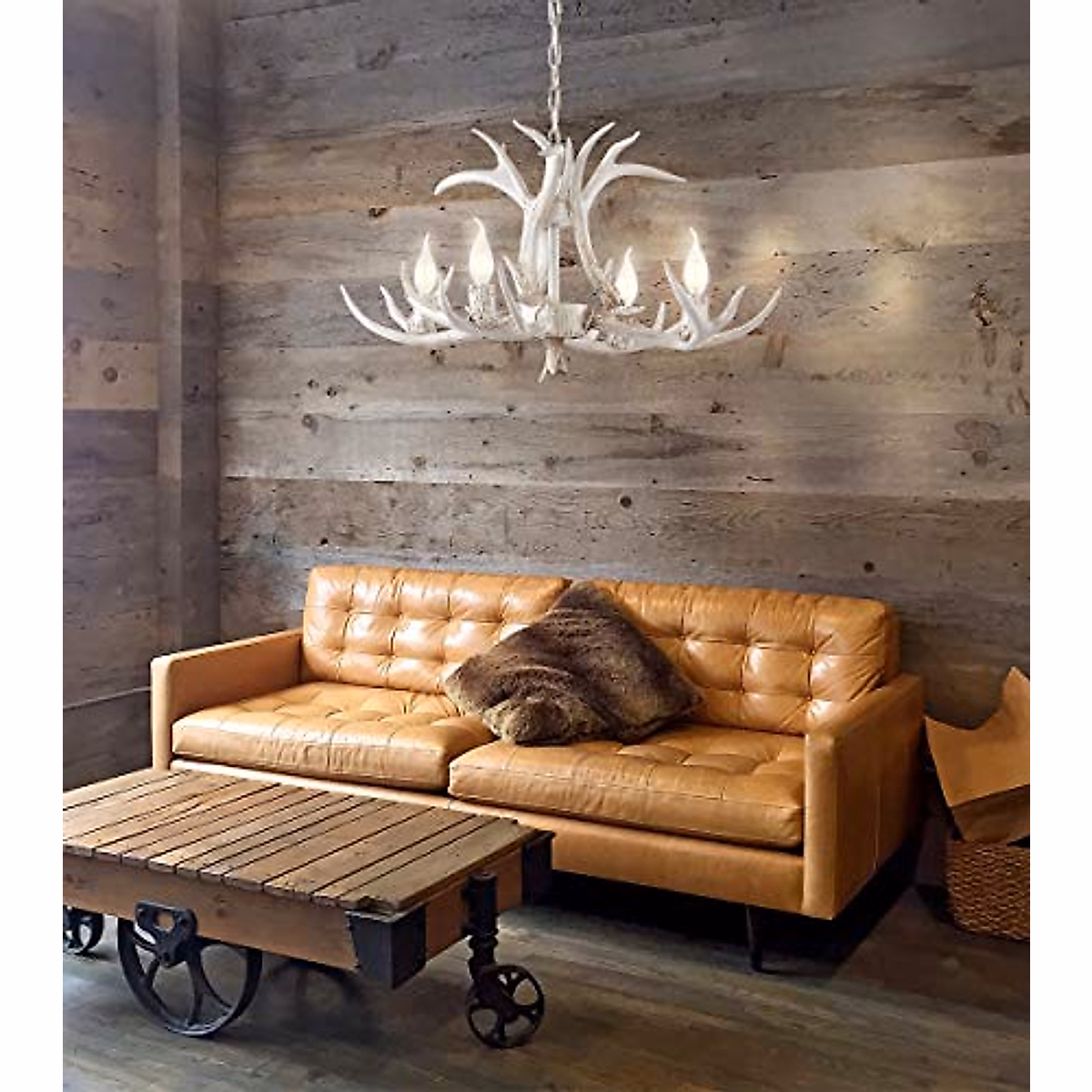 JONATHAN Y JYL6301B Eldora 26" Adjustable Resin Antler 4-Light LED Chandelier, Glam, Rustic,Cottage,Transitional, Dimmable Dining Room, Living Room, Kitchen, Foyer, Bedroom, White