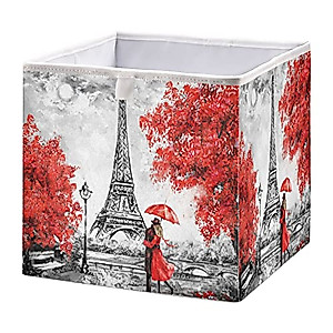 Kigai Vintage Paris Eiffel Tower Storage Baskets, 16x11x7 in Collapsible Fabric Storage Bins Organizer Rectangular Storage Box for Shelves, Closets, Laundry, Nursery, Home Decor