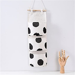 WALNUTA Cotton Black White Pattern Cotton Linen Hanging Storage Bag 3 Pocket Wall Hanging Wardrobe Hanging Bag (Color : E, Size : 67x20cm)