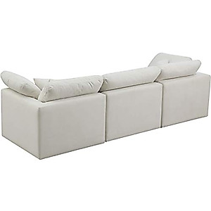 Meridian Furniture 602Cream-S105 Plush Collection Contemporary Down Filled Comfort Overstuffed Velvet Upholstered Modular Sofa 3-Seater Cream