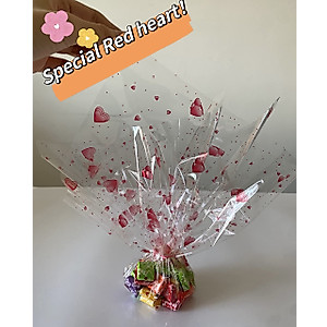 Wider Cellophane Wrap Roll Red Hearts Design(100 feet x 17.5 in) 2.3 Mil Thick Crystal Clear with Special Red Hearts Cellophane Bags large For Flower Wrapping, Gift Basket Wrap Hearts Design Cellophane for Mother’s Day Gift Wrapping