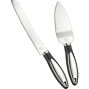 Wedding Cake Knife and Server Set, Cake Cutter And Server Spatula Set for Cakes Non Slip Rubber Handle, Serrated Stainless Steel Blade Cake Cutting Set for Weddings, Anniversaries, Birthday Parties