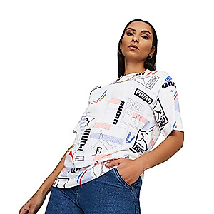 PUMA Women's Classics Printed Tee, White-AOP, Medium