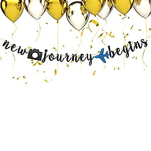 Maicaiffe Glitter New Journey Begin Banner - Funny Retirement Party Sign - Coworker Going Away Party Decorations - Farewell / Retirement / Job Change / Relocating Party Supplies