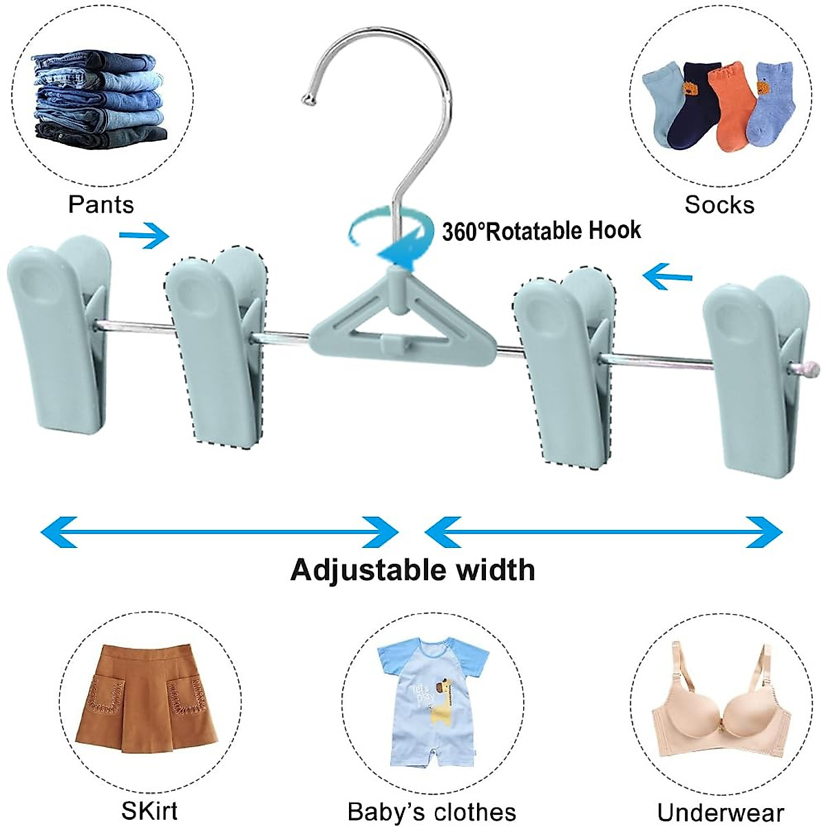 NORTHERN BROTHERS Pants Hangers with Clips, 30Pack Skirt Hangers Stackable Clothes Clip Hangers with Rotatable Hook for Men Women Jean Trousers Shorts