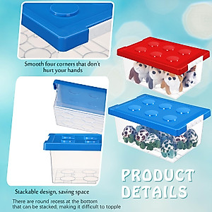 Tanlade 2 Pieces Plastic Organizer Box Clear Stackable Toy Organizer Bins with Lid, Large and Small Brick Shaped Storage Containers Toy Chest for Building Brick Small Dolls Toys Kids (Blue, Red)