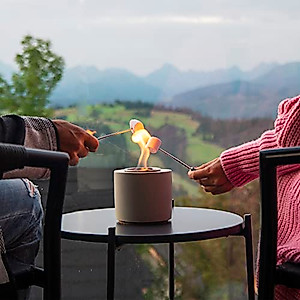 ByRoss Tabletop Fire Pit Kit for Outdoor and Indoor with 2 Forks, 1 Coaster, 1 Extinguisher | Portable Fire Pit Centerpiece | Smores Maker Tabletop Alcohol Fire Pit | Cement Mini Fireplace - Grey