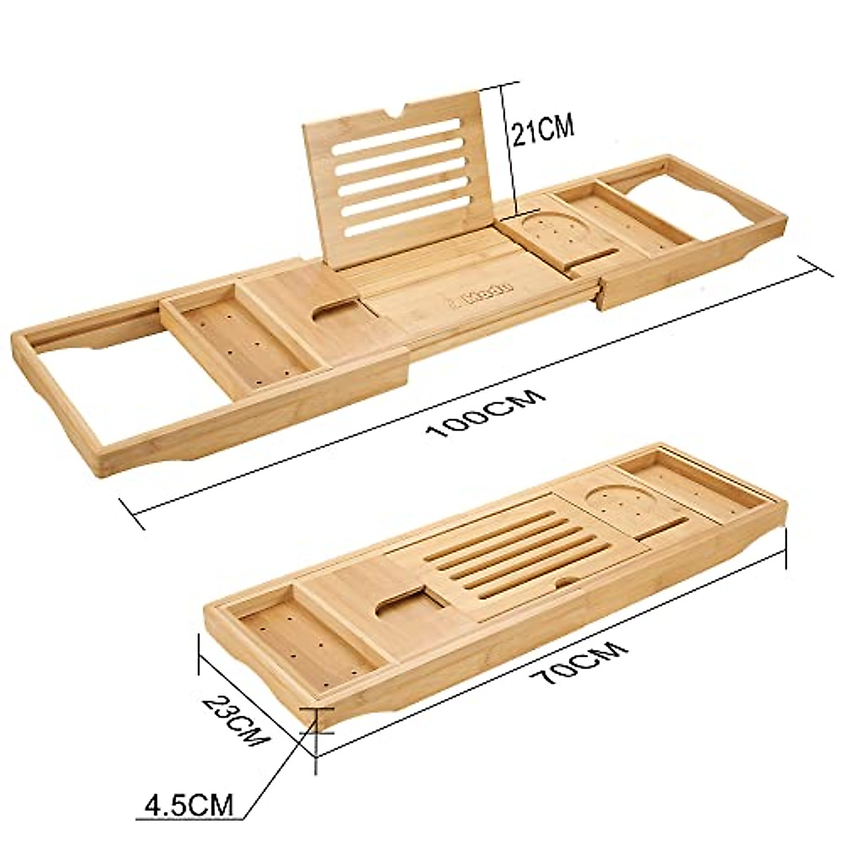 Bamboo Extension Tray for The Bathroom and Relaxation Tool for The Bath, with Holder for Cellphone, Tablet, Candles and More