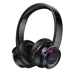 Wireless Glowing Headset Foldable Headphones Bluetooth 5.0 Fingers Touch Control with MIC TF Card 3.5mm Audio Port deep bass (Black Color)