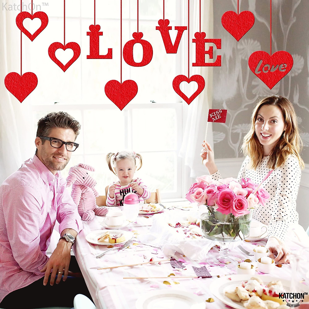 Felt Valentines Day Hanging Decorations - Valentines Day Tree Decorations | Hanging Hearts Decorations | Love Heart Garland for Valentines Day Decoration | Valentines Day Garland, Valentines Day Décor