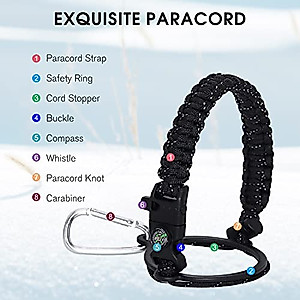 Insulated Water Bottle 64oz with Straw & 3 Lids & Paracord Handle - Half Gallon Metal Bottle, Large BPA Free Double Stainless Steel Water Jug, Travel Mug for Sports Outdoor, Gym (Black)