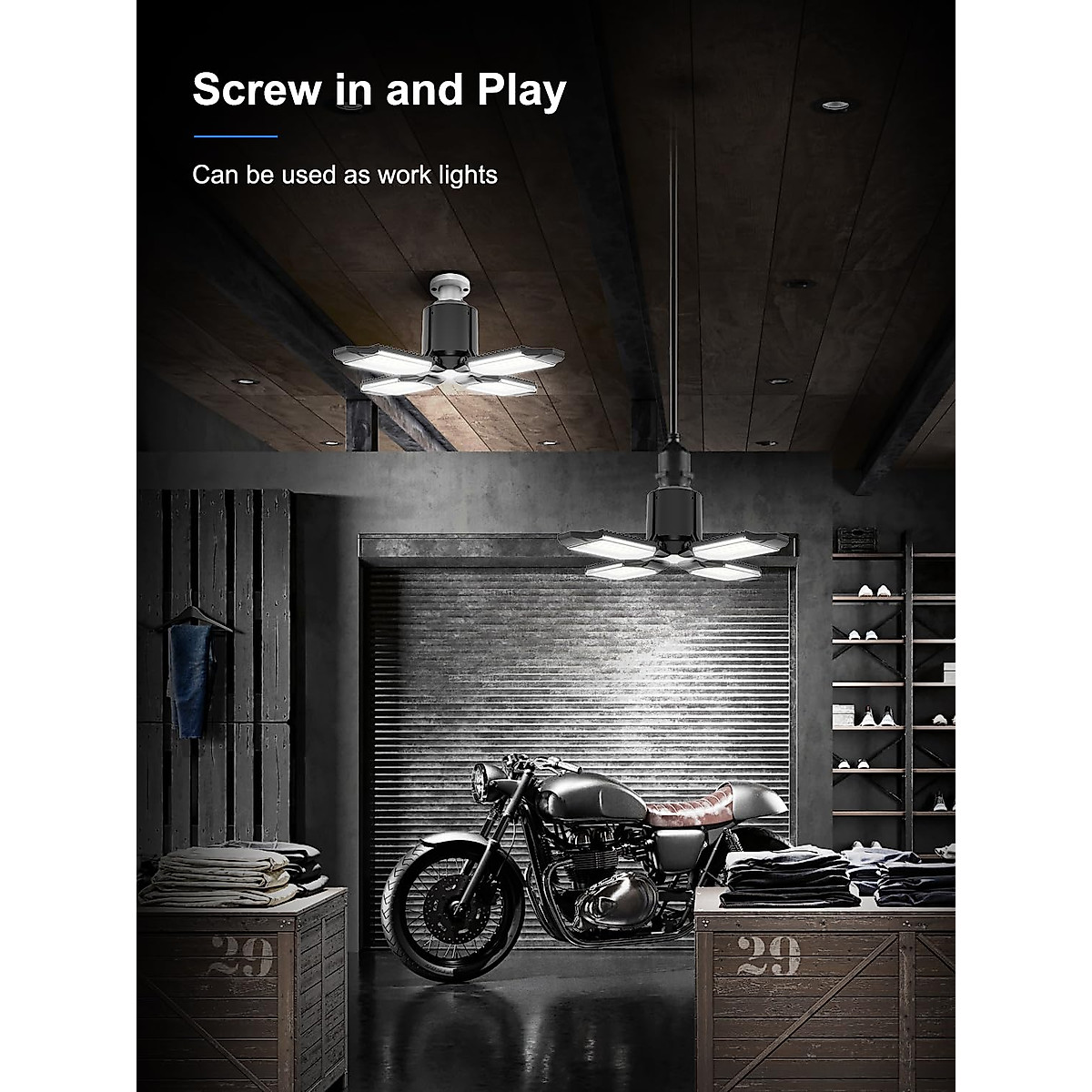 toberich LED Garage Light Bulb - 120W 12000LM Shop Lights with 4+1 Deformable Panels, 6500K Screw in Ceiling Lights for Garage, Workshop, Workbench, Basement (1 Pack)