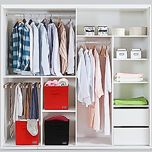 Kleafs 11 inch Storage Cubes, Collapsible Storage Bins, Clothes, Toys and Closet Organizer for Bedroom, Nursery, Playroom, Living Room - 6 pack (Red & Black).