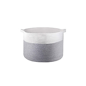 Actume XXXL Cotton Rope Basket 21" X 21" X 14" Decorative Woven Basket, Laundry Baskets for Blanket Toys Towels Nursery Hamper Bin with Handle, Grey White