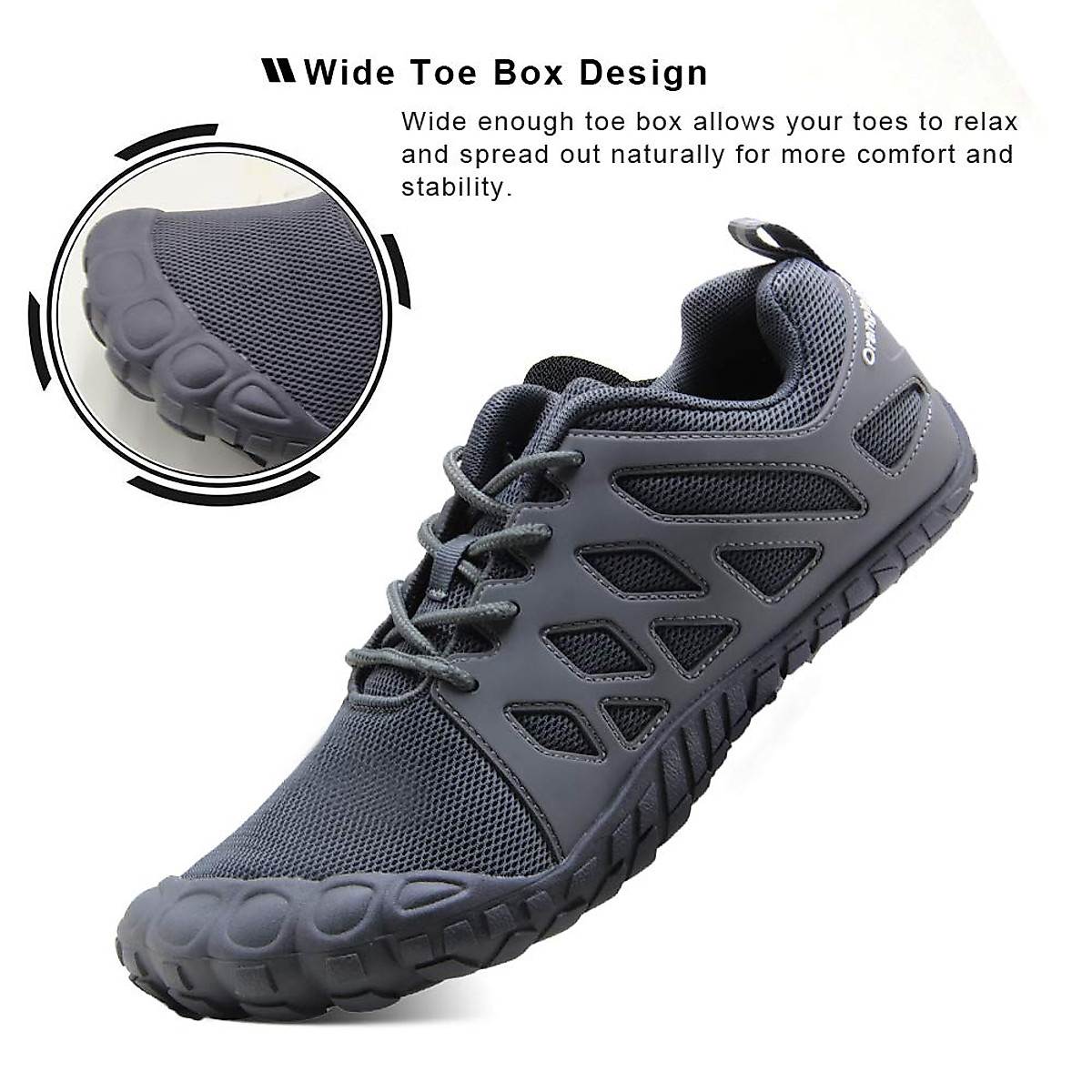 Oranginer Men's Walking Zero-Drop Minimalist Shoes Flexible Barefoot Running Shoes Indoor Cross Training Shoes Slip-on Tennis Shoes Gray Size 11
