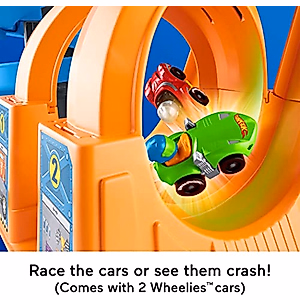 Fisher-Price Little People Toddler Playset Hot Wheels Racing Loops Tower Race Track with Stunt Ramp & Sounds for Ages 18+ Months