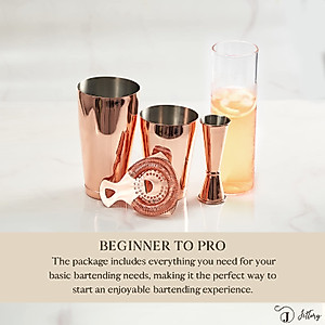 Jettory Cocktail Shaker Set - 4-Piece Mixology Bartender Kit with 18/28 oz Boston Shaker, Cocktail Strainer, and Jigger, in a Stylish Gift Box - Ideal for Home Bar or Professional Use