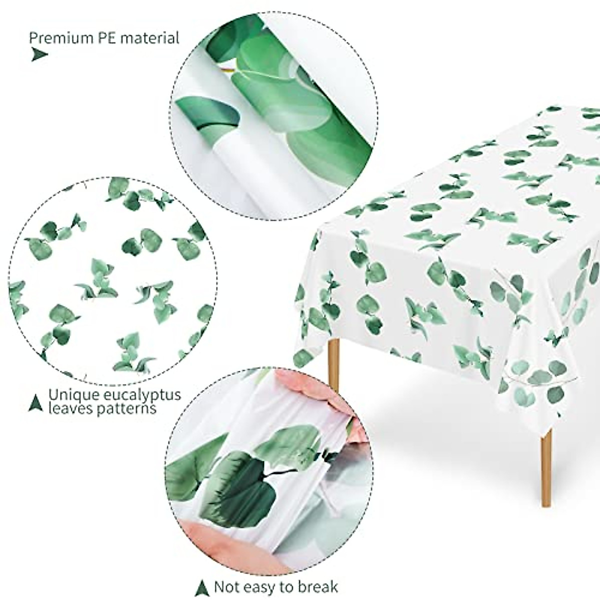 Aneco 3 Pack Eucalyptus Leaf Tablecloth Disposable Green Leaves Eucalyptus Table Cover Plant Green Plastic Tablecloth for Home Birthday Wedding Party Supplies Table Decoration, 54 x 108 Inch