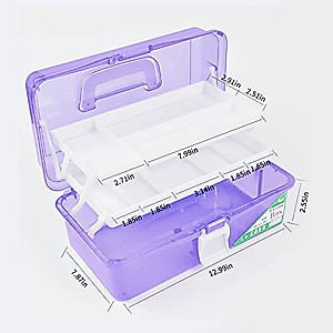 Zhousensen 13in Three-Layer Clear Art Storage Box Craft Organizer, Folding Tool Box with Handle, Art & Crafts Case/Sewing Supplies Organizer for Home School Office Travel (Purple)