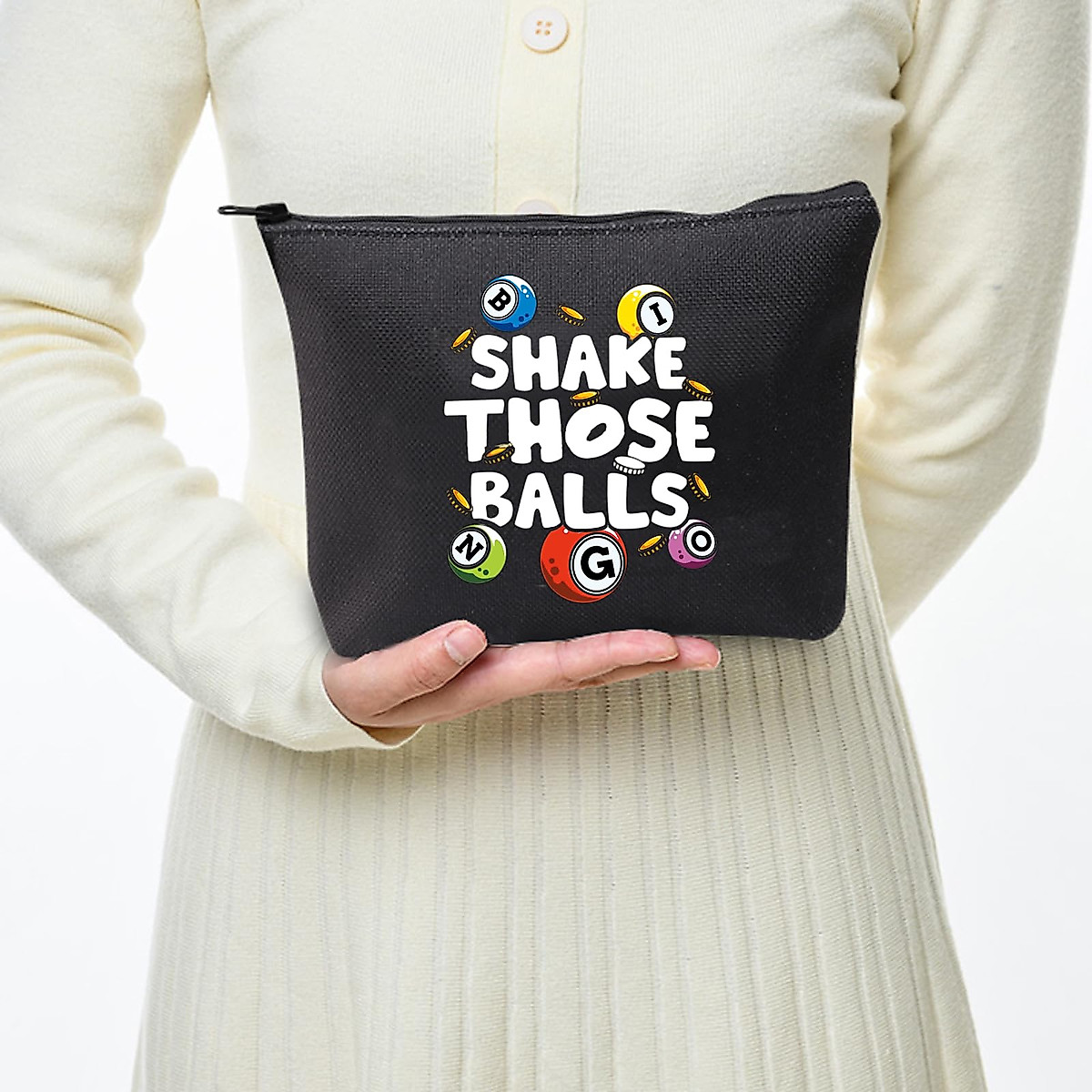 JXGZSO Bingo Gambler Gift Shake Those Balls Makeup Bag Lucky Bingo Pouch Bag Bingo Game Lover Gift (Shake those balls black)