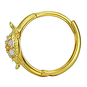 Wellingsale Ladies 14k Yellow Gold Polished Turtle CZ Huggies Earrings (10 x 10 mm)