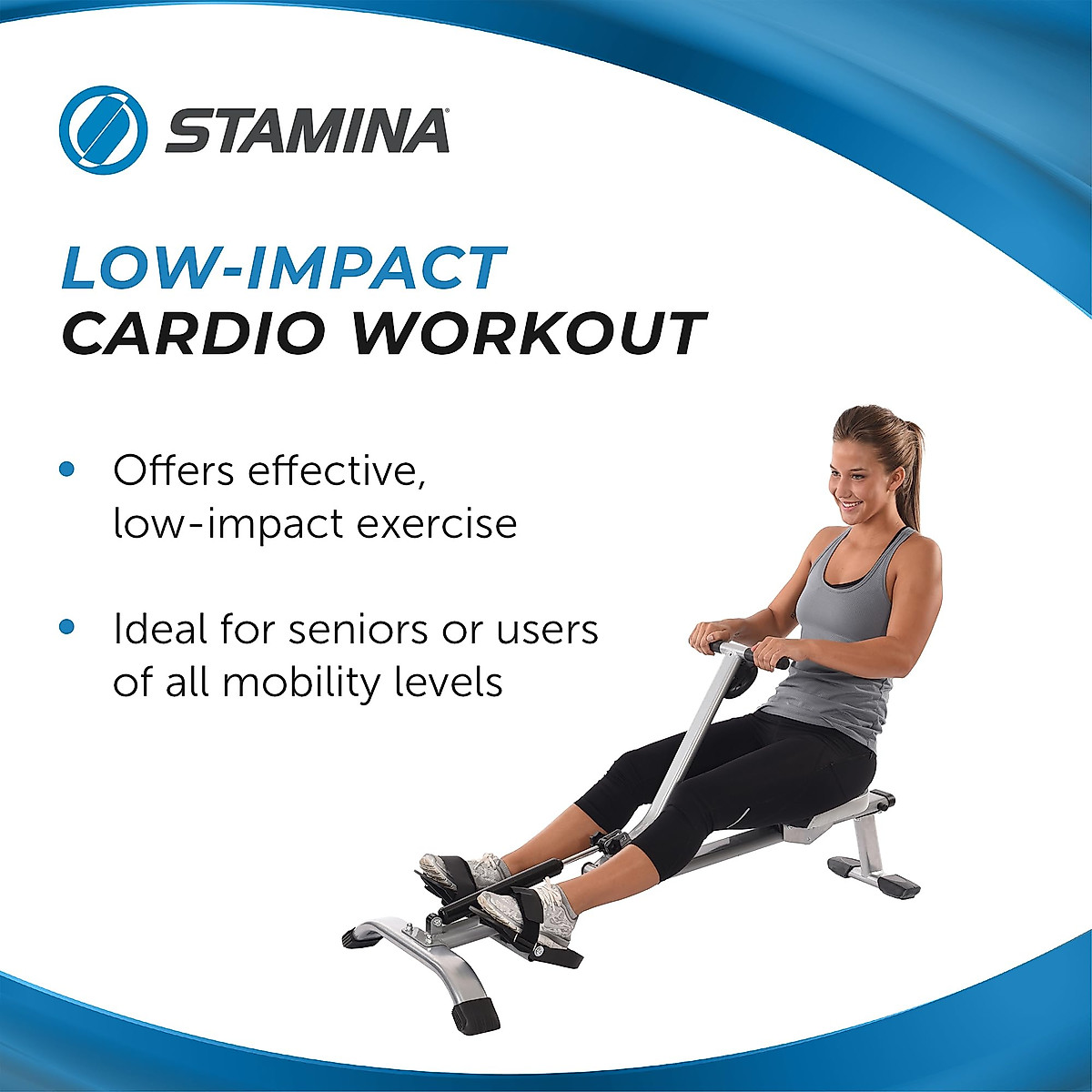 Stamina Inmotion Hydraulic Rower Machine with Smart Workout App - Rowing Machine with Adjustable Resistance for Home Gym Fitness - Up to 250 lbs Weight Capacity