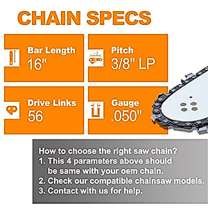 SUNGATOR 3-Pack 16 Inch Chainsaw Chain SG-S56, 3/8" LP Pitch - .050" Gauge - 56 Drive Links, Compatible with Echo, Homelite, Poulan, Remington, Greenworks