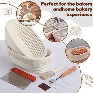Mifoci 4 Packs Sourdough Proofing Basket Set: Includes 9" Round and 10" Oval Banneton Baskets, Dough Scraper, Bread Scorer, Linen Liner, and Basting Brush for Professional Bread Baking
