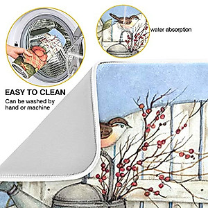 UMIRIKO Autumn Bird Sunflower Fall Pumpkin Dish Drying Mat for Kitchen Counter Thanksgiving Absorbent Fast Drying Pad Kitchen Dish Drainer Mat 18x24in 2020884