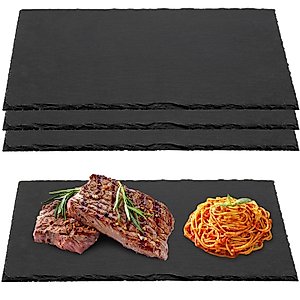 MUKLEI 4 Pack 12" x 8" Black Slate Cheese Boards, Black Slate Serving Platter with Natural Edge, Slate Stone Serving Tray for Cheese, Charcuterie, Sushi, Appetizers