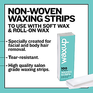 waxup Non-Woven Wax Strips 3x9, Disposable Large Waxing Strips to Use with Hair Removal Soft Wax, for Facial and Body Areas (Legs, Bikini, Arms, Face, Brow, Upper Lip), Self Waxing, 100 pieces