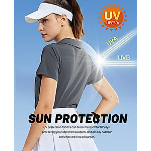 MIER Women's Golf Polo Shirts Collared V Neck Short Sleeve Tennis Shirt, Dry Fit, Moisture Wicking, Dark Grey, L