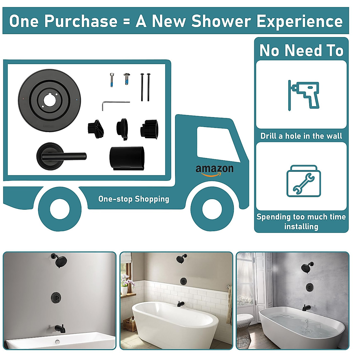 Matte Black Shower Handle Compatible with moen T2901BL Black Shower Trim Kit, Easy to Install, Round Matte Black Shower Handle Trim Kit Only, Requires 2510 valve