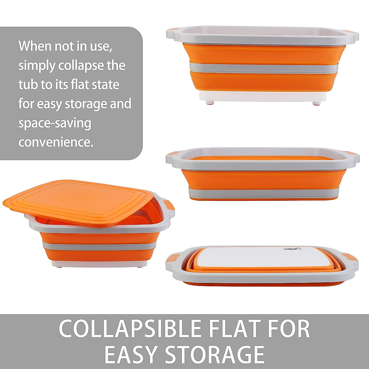 Large Collapsible Cutting Board(4.22 Gal/16L), Foldable Camping Sink with Colander, BBQ Prep Tub with Lid, Multifunction Dish Basin for Kitchen, Bowl, Vegetable and Fruit, Storage Basket for Picnic