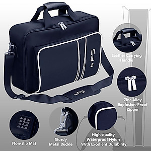 omarando Gaming Console Carrying Case,Compatible with PS5 or PS5 Slim,Travel Carrying Bag for Game Controller and Accessories,Included Controller Protective Box (Black-White)