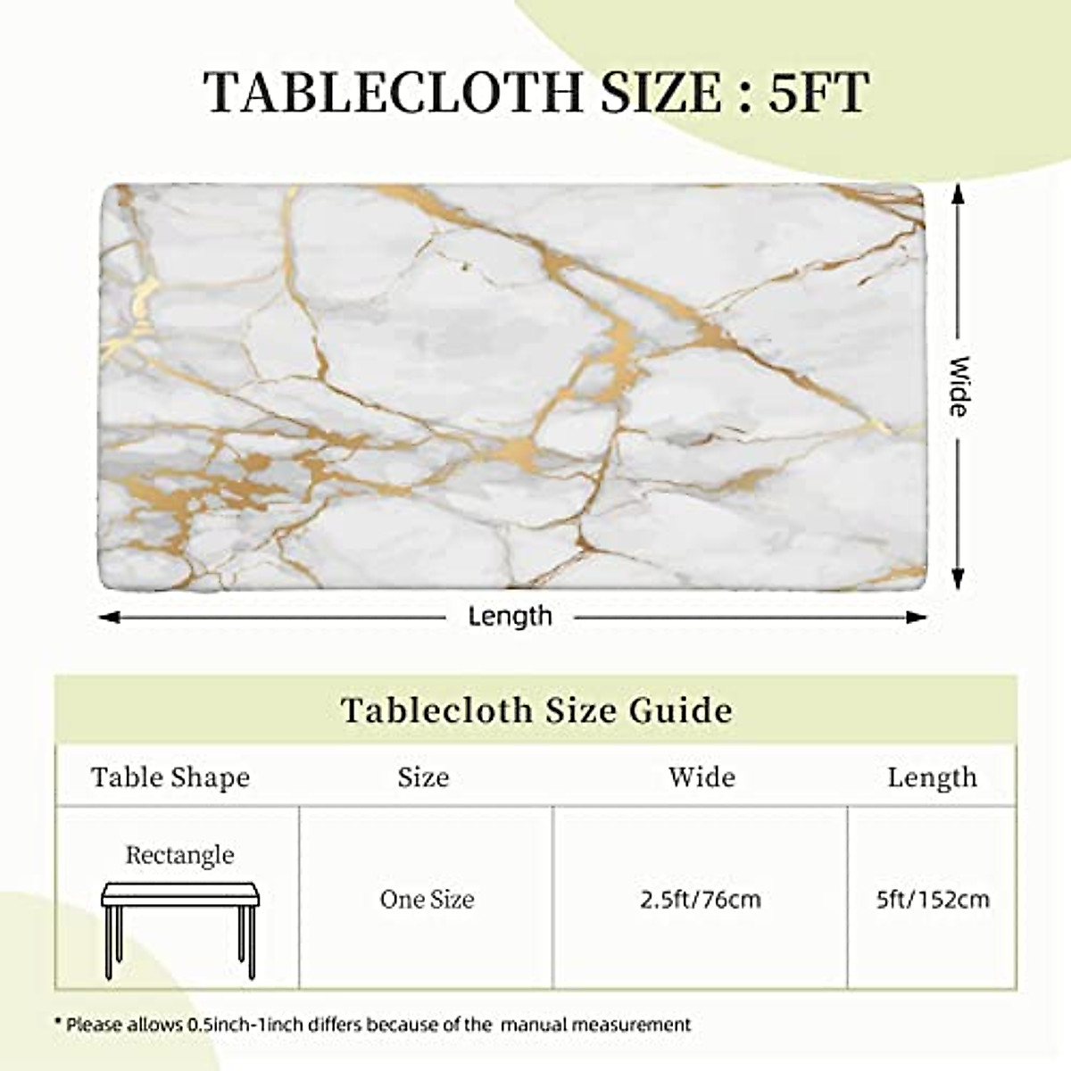 mutakin Marble White Rectangle Tablecloth Reusable Elastic Edge Table Cover Waterproof for Patio Dining Decoration 60" L X 30" W