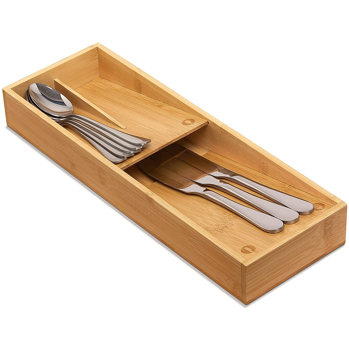 guiogc Bamboo Silverware Drawer Organizer, Kitchen Cutlery Tray,Utensil Holder for Spoons, Forks, Knives in Kitchen
