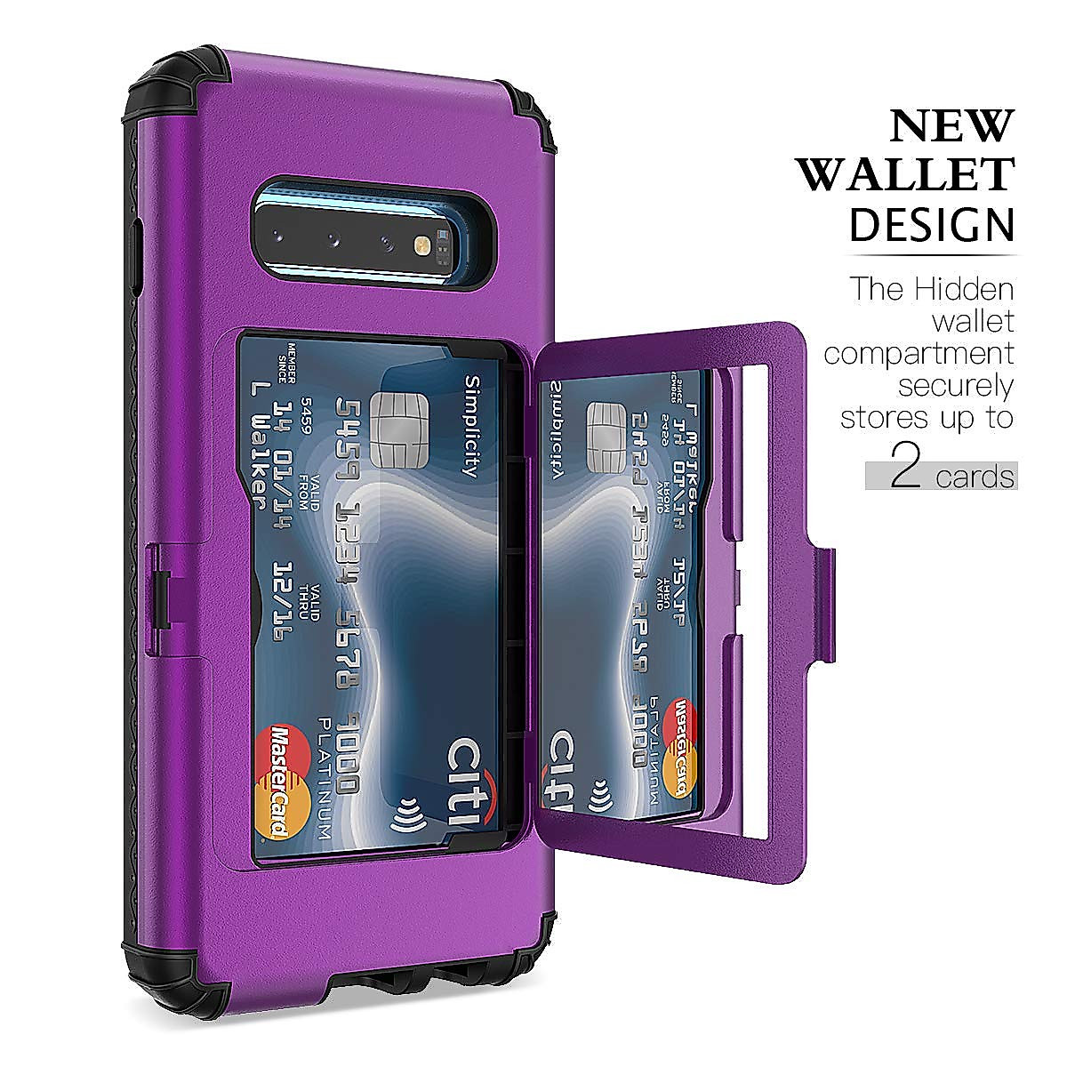 WeLoveCase S10 Plus Wallet Case Defender Wallet Card Holder Cover with Hidden Mirror Three Layer Shockproof Heavy Duty Protection All-Round Armor Protective Case for Samsung Galaxy S10+ Plus Purple