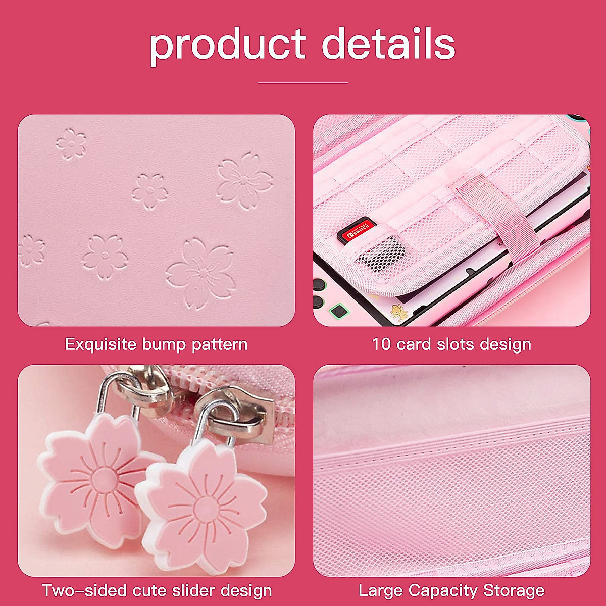 HLRAO Pink Travel Carrying Case Accessories Kit Compatible with Nintendo Switch (NOT Fit OLED/Lite).Pink Switch Hard Protective Cover,Adjustable Stand,Screen Protector & Cute Thumb Grips 10 in 1 Gift.