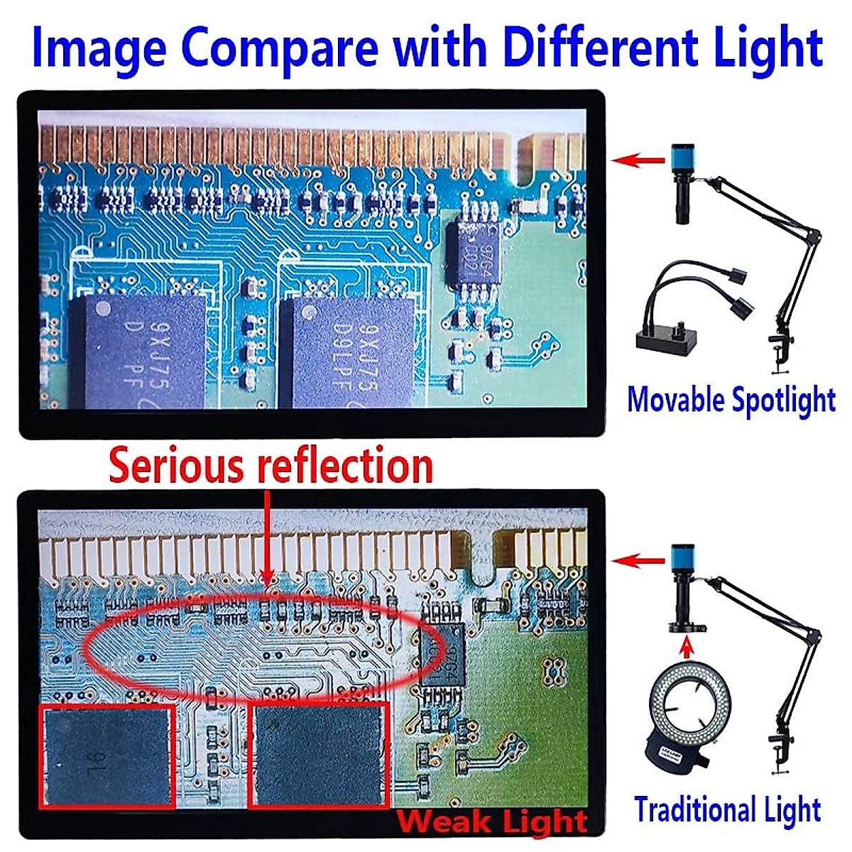Adjustable Microscope Arm 130x Zoom C Mount Lens Camera Light, 48MP 4K 1080P HDMI USB Digital Camera Industrial Video Microscope Mount Repair Soldering Stand Clamp (48MP Microscope)