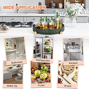 YQL Lazy Susan Turntable, Makeup Perfume Organizer 360 Degree Rotating 11Inch Clear Turntable Organizer for Cabinet with Gold Non-Slip Base(Green)