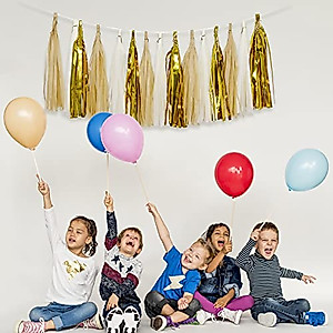 MerryNine Tissue Tassels Garlands, 30PCS Tassels, 14 Inch Long Tassels, for Wedding, Baby Shower, Event & Party Supplies Decoration (Tan/Ivory/Gold Set)