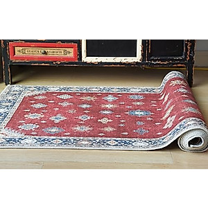 Soft Washable Faux Wool 2X3 Small Stain Resistant Rug Rubber Non-Slip Backing for Hallway Kitchen Bathroom Living Room Bedroom Entryway Indoor Doormat Bedside Carpet Mat (Dark Red, 2' x 3')