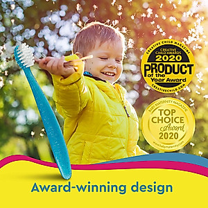 RADIUS Totz Toothbrush Extra Soft Brush BPA Free & ADA Accepted Designed for Delicate Teeth & Gums for Children 18 Months & Up - Blue Coral Yellow - Pack of 3