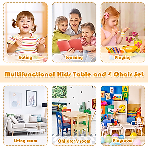 KOTEK Kids Wood Table and 4 Chair Set, Children Multi Activity Table for Learning, Playing, Drawing, Toddler Picnic Table and Chairs Set for Home, Classroom and Daycare (Assorted)