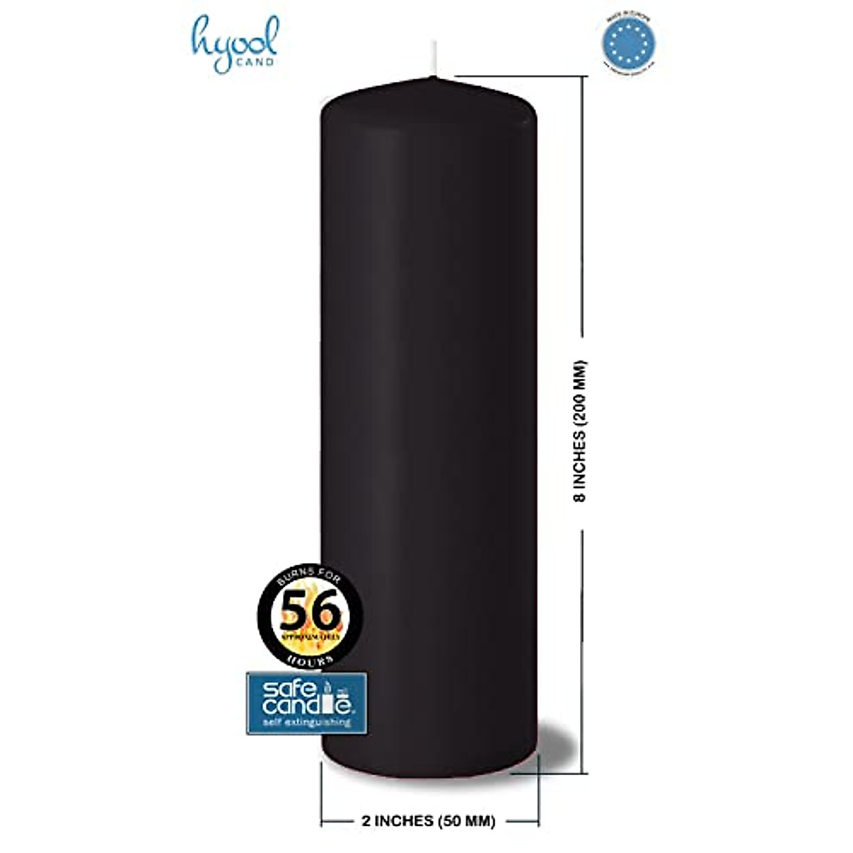 Hyoola Black Pillar Candles 2x8 Inch - 4 Pack Unscented Pillar Candles - European Made