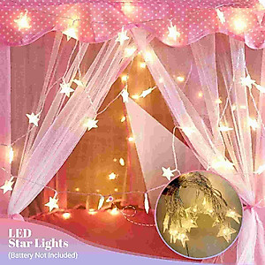 Princess Tent, Play Tent with LED Star Lights, Girls Castle Play Tent, Hexagon Playhouse with Star Lights, Portable Pink Castle for Home, Backyard, Park, Party, Indoor or Outdoor Games (Pink)