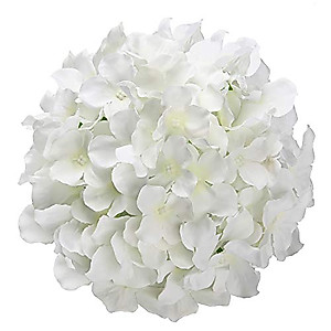 Flojery Silk Hydrangea Heads Artificial Flowers Heads with Stems for Home Wedding Decor,Pack of 10 (White)